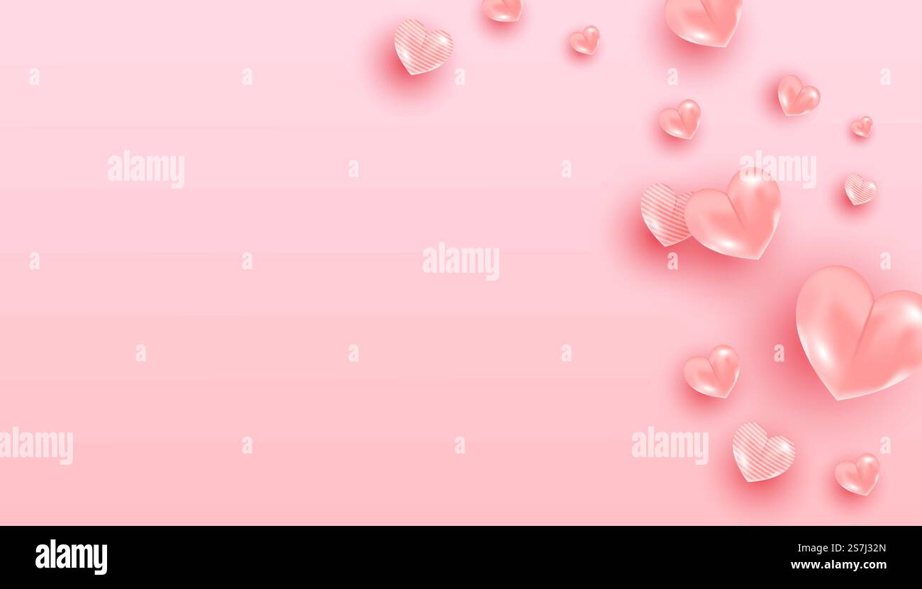 Realistic flying air heart shaped elements on pink background for ...