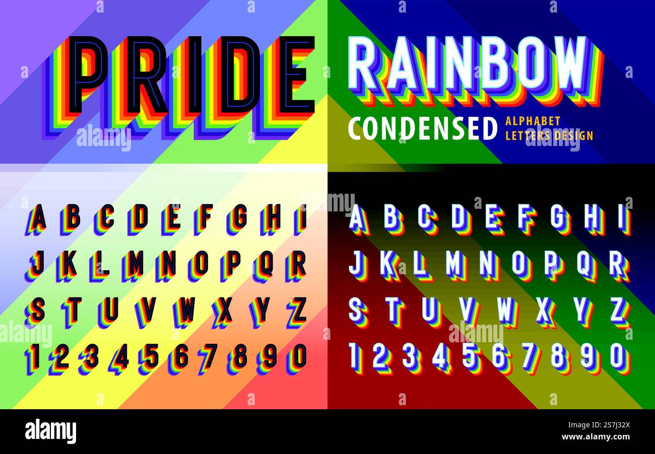 Vector of Rainbow flag colors Alphabet Letters and numbers, Retro ...