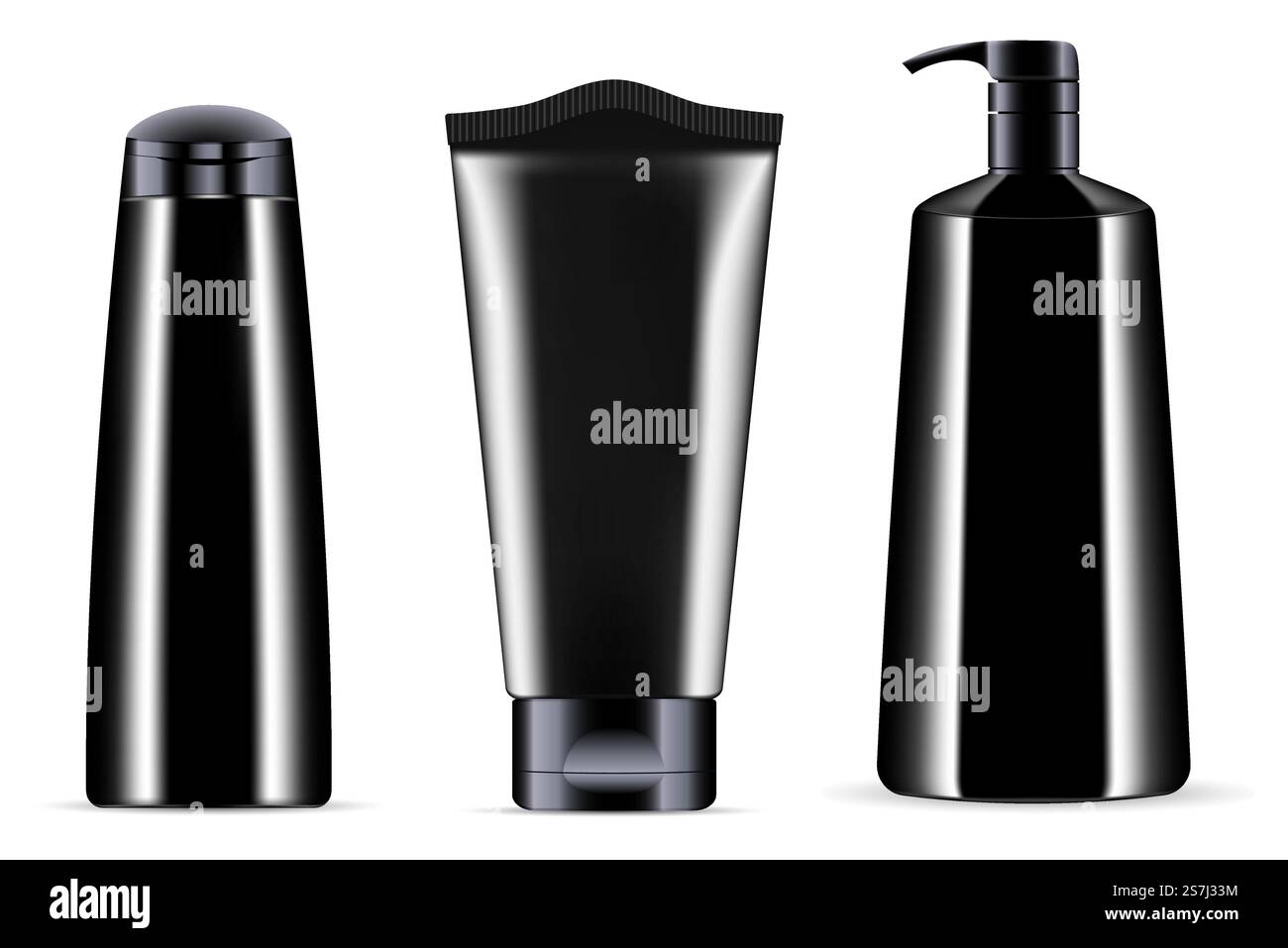 Black cosmetic bottle mockup. Cosmetic product packaging, pump tube ...
