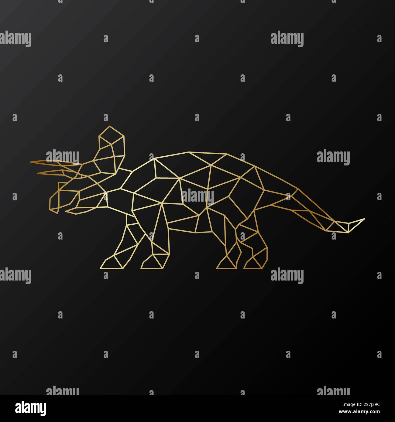 Golden polygonal triceratops dinosaur with horns illustration isolated ...
