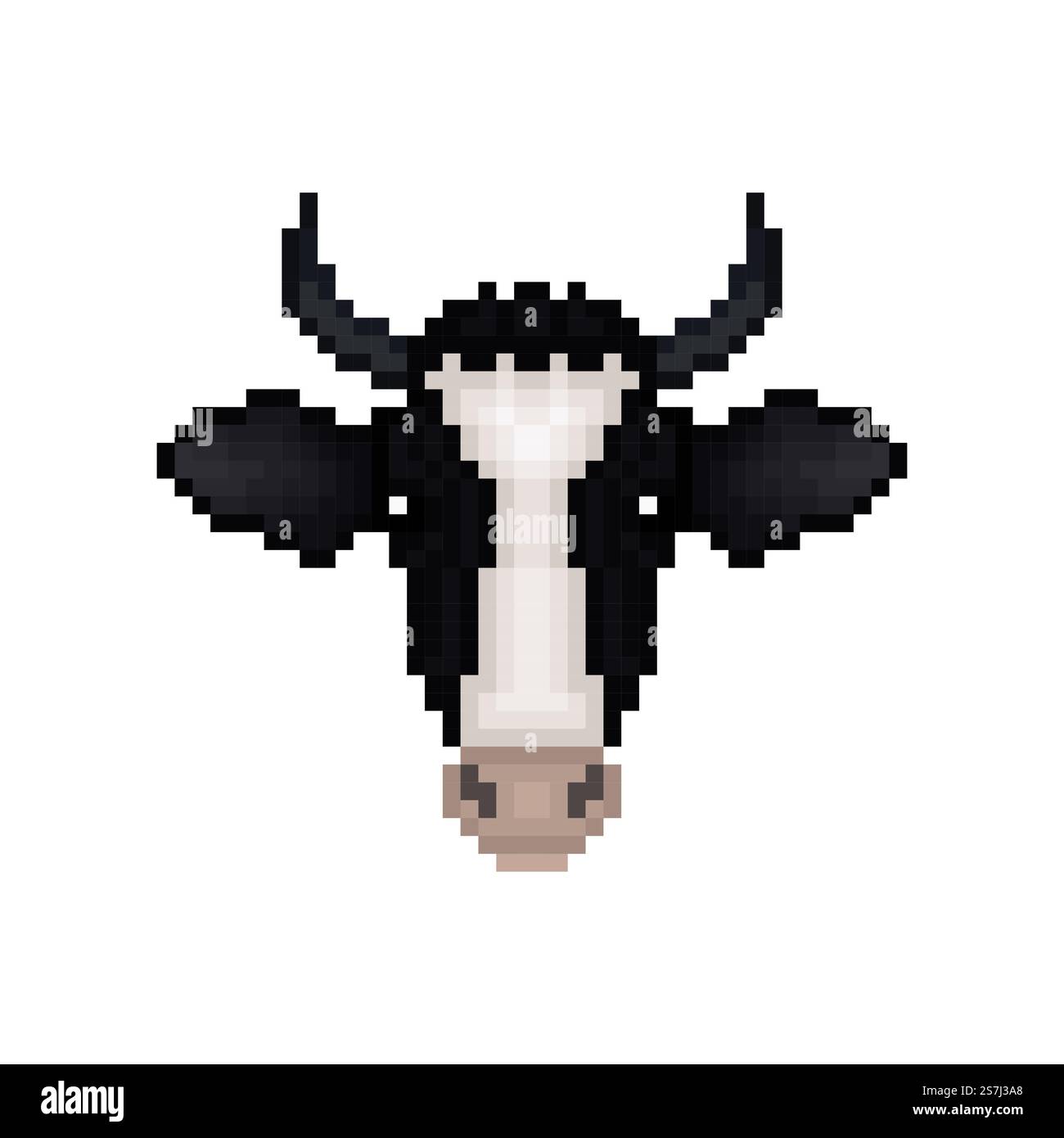 Cartoon pixelated Cow icon. Pixel design. Cow muzzle isolated on white background. Vector ...