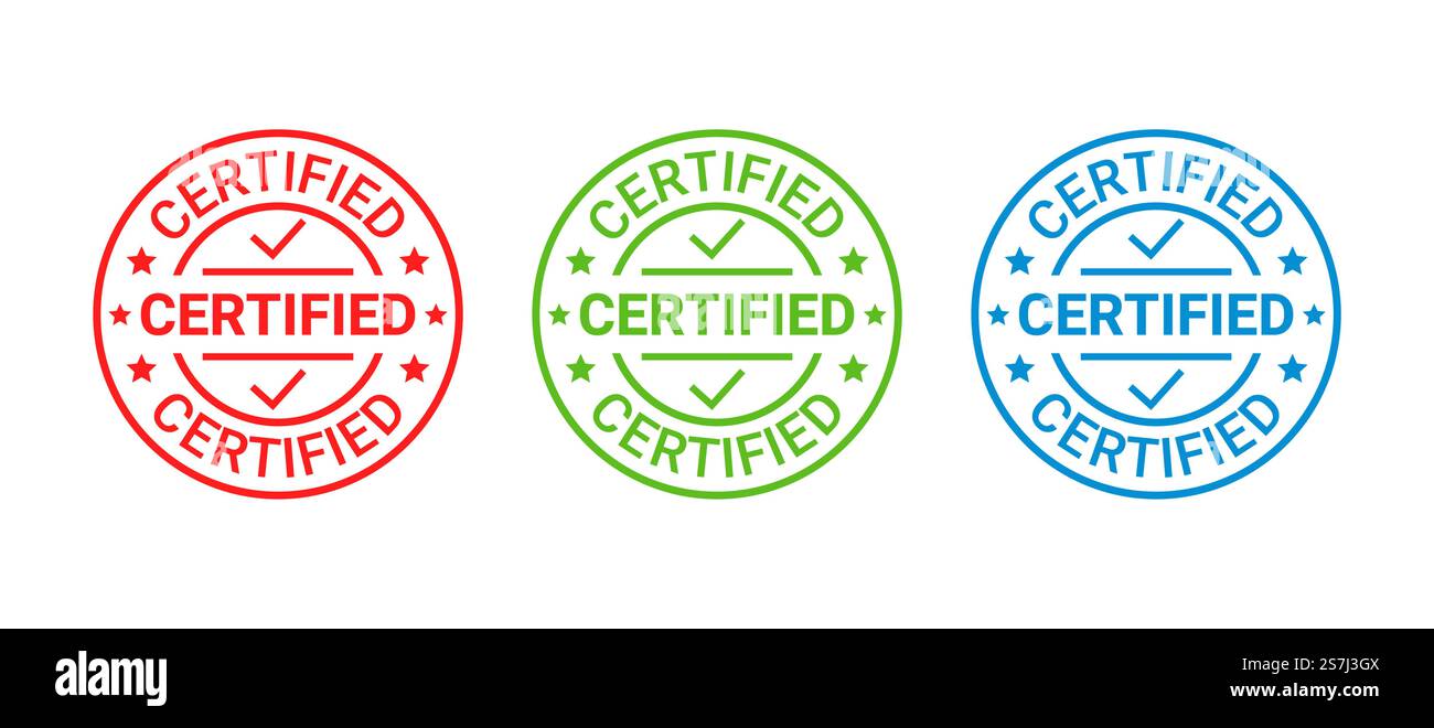 Certified rubber stamp. Quality mark approval. Checked retro badge ...