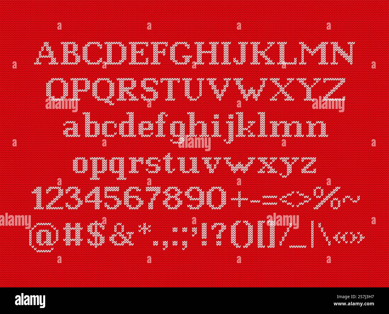 Knit font. Christmas typeface on seamless knitted pattern. Vector ...