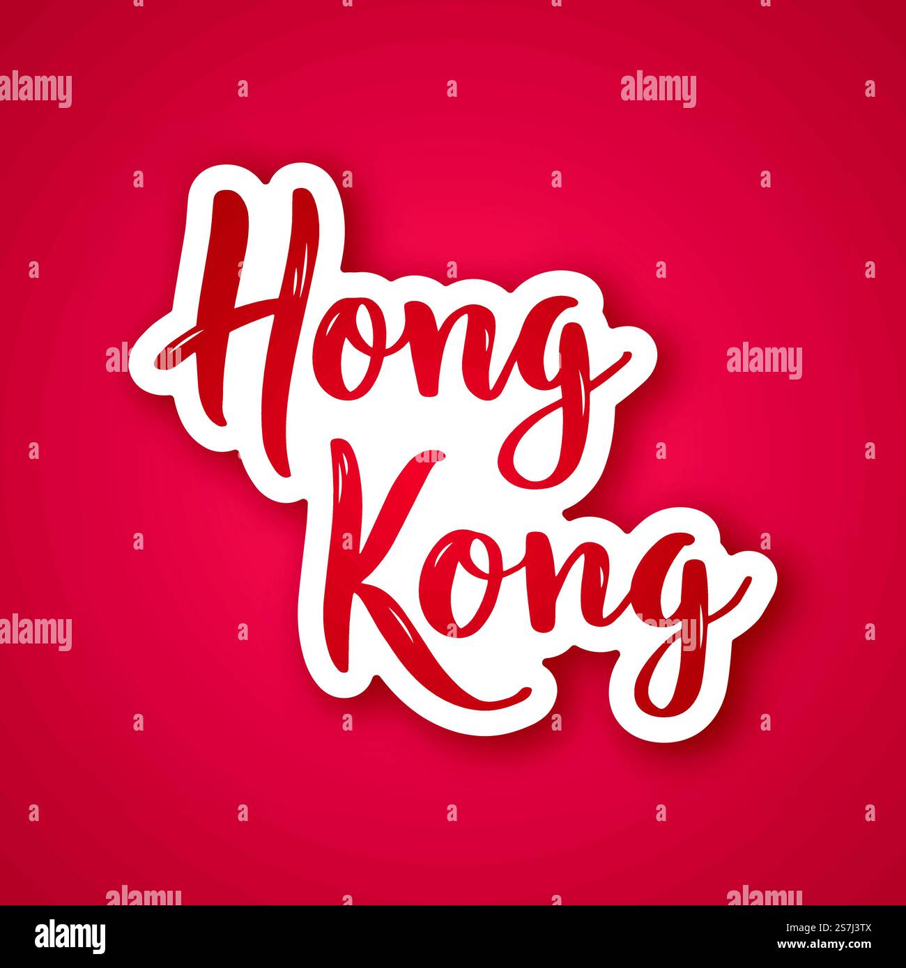 Hong Kong - hand drawn lettering phrase. Sticker made of paper with a ...