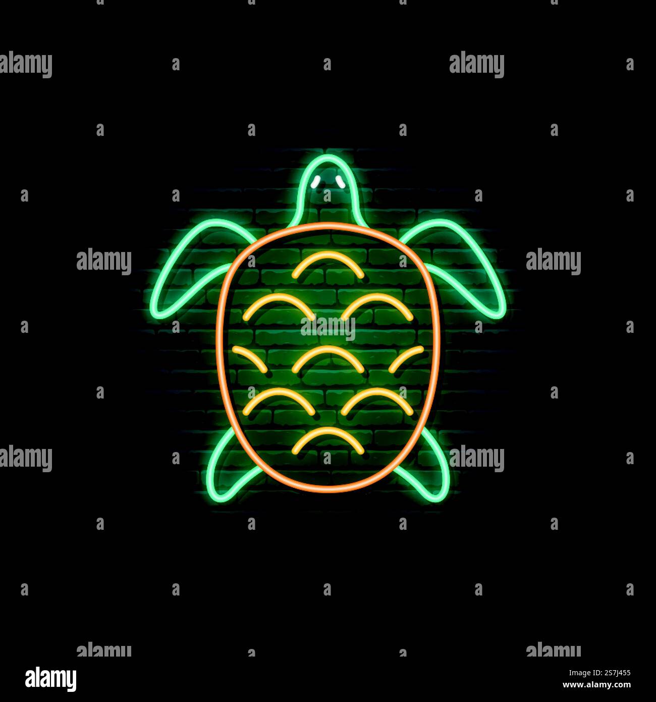 Turtle neon sign. Underwater animal. Turtle glowing emblem on dark ...