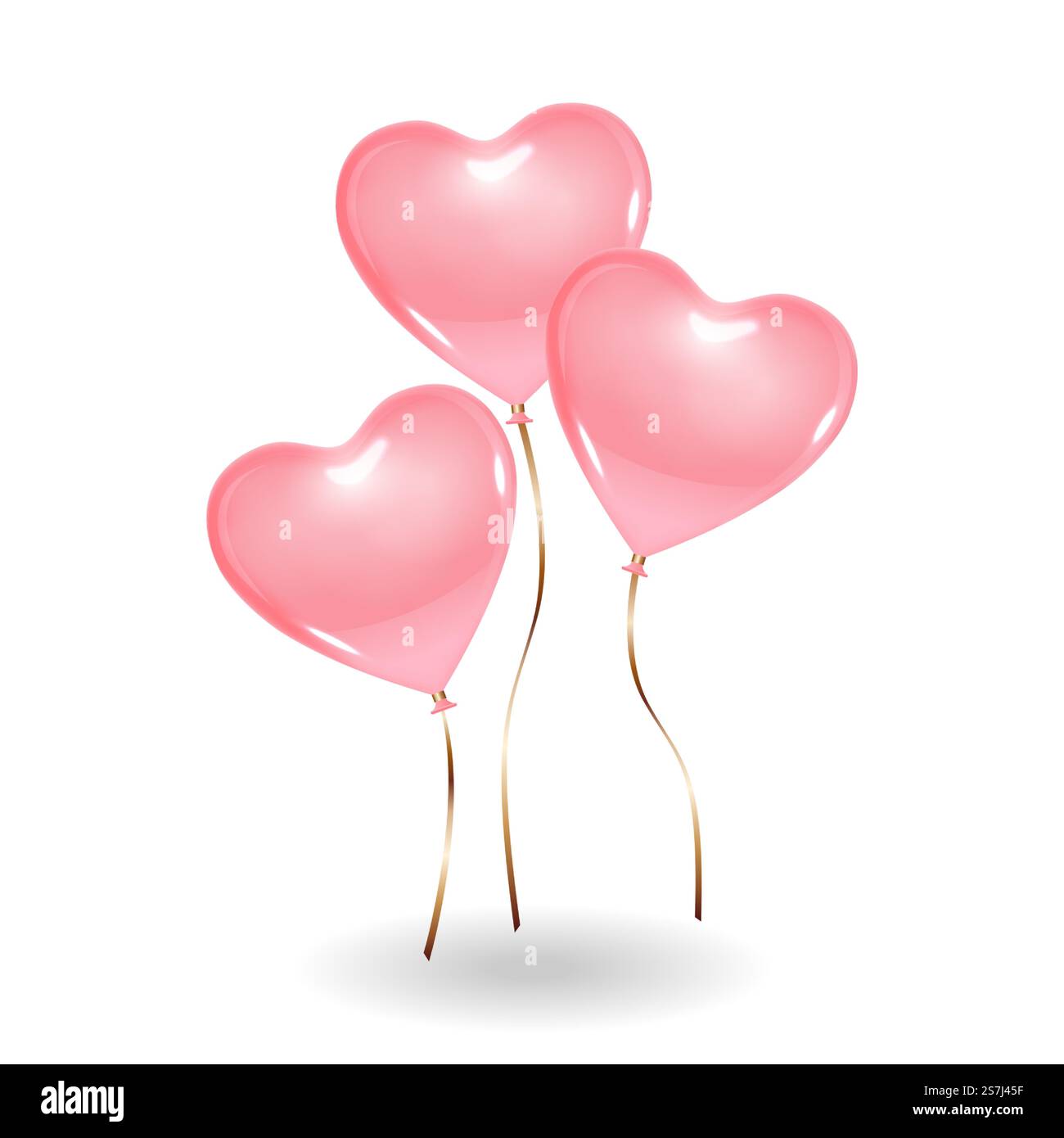 3 heart shaped pink color balloons. Isolated on white background with ...