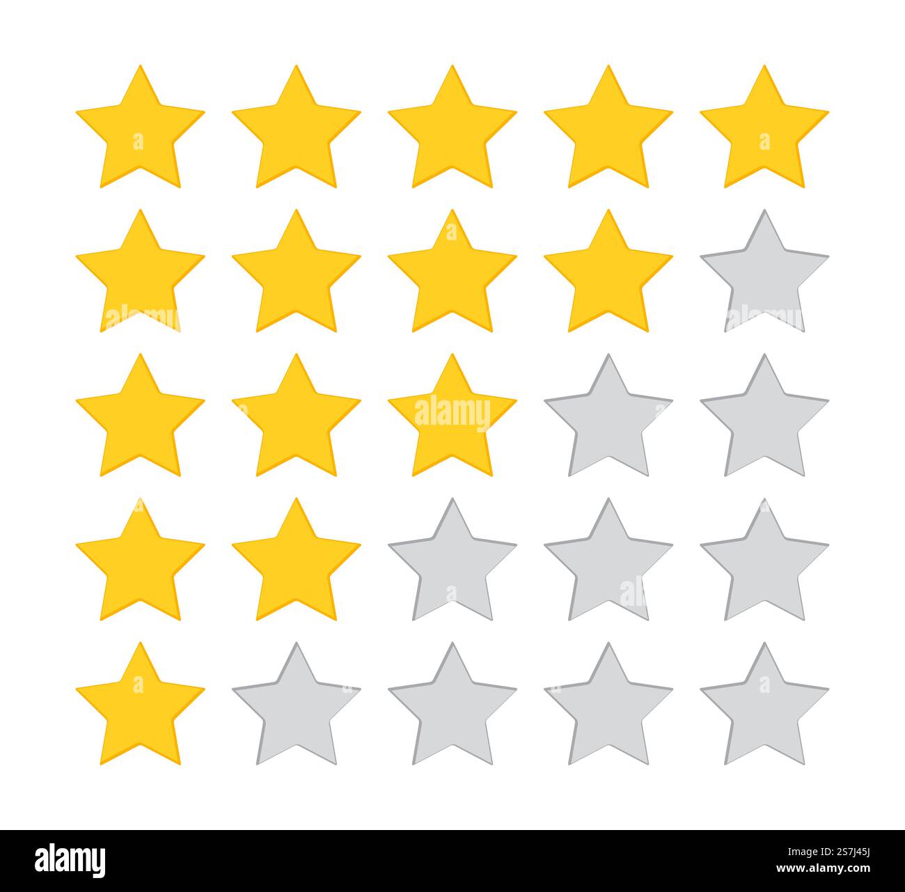 5 star rate. Five review icons. Yellow, gray feedback rating signs ...