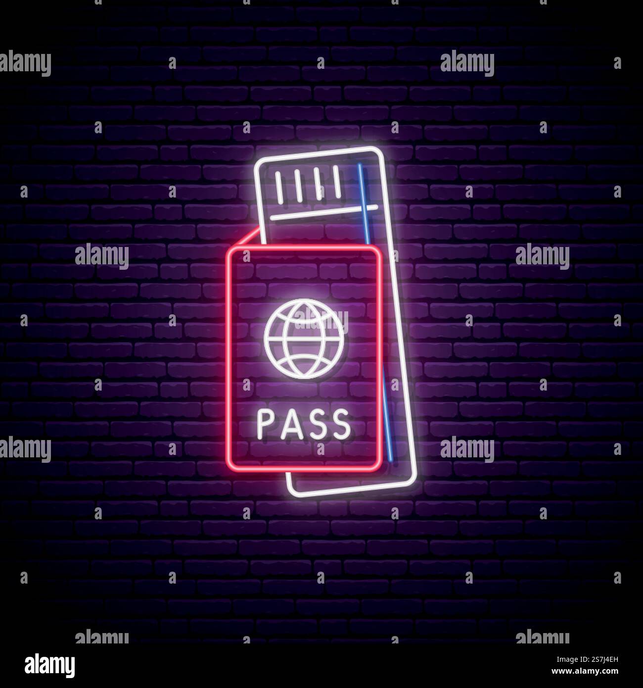 Neon air tickets sign. Glowing banner with neon boarding pass icon ...