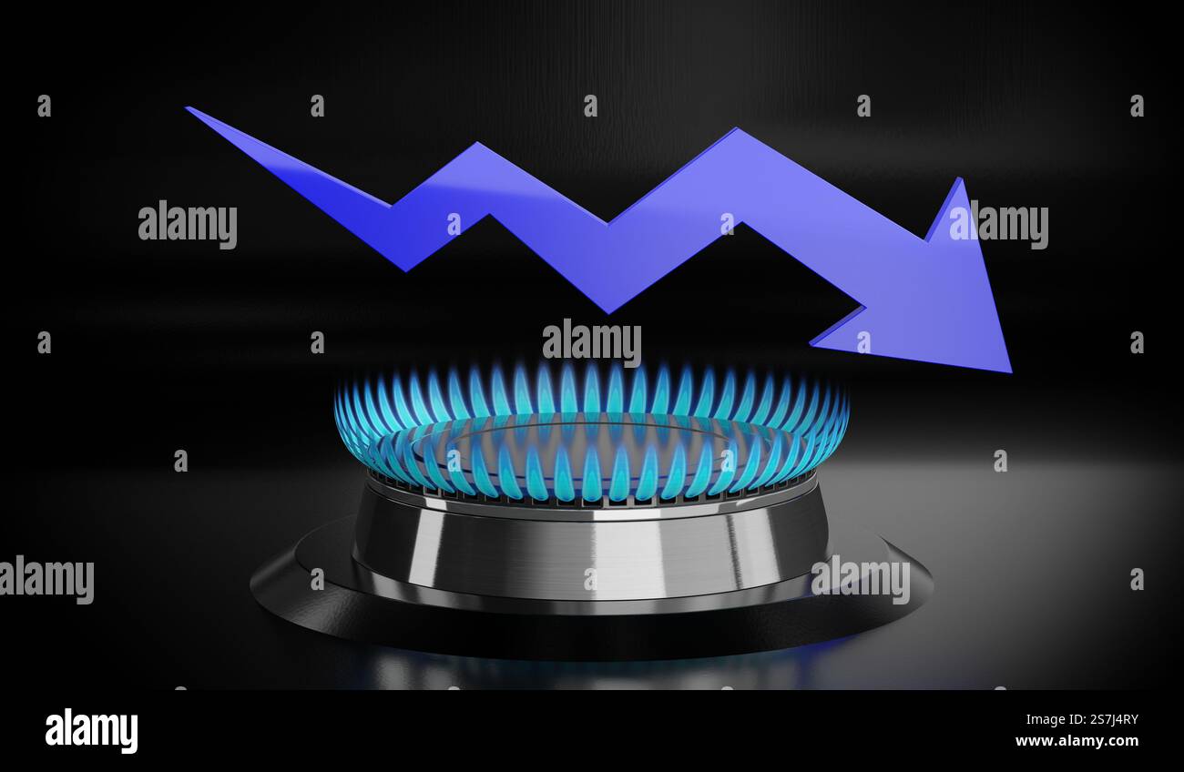 Propane butane gas burner and downwards arrow - 3D illustration Stock ...