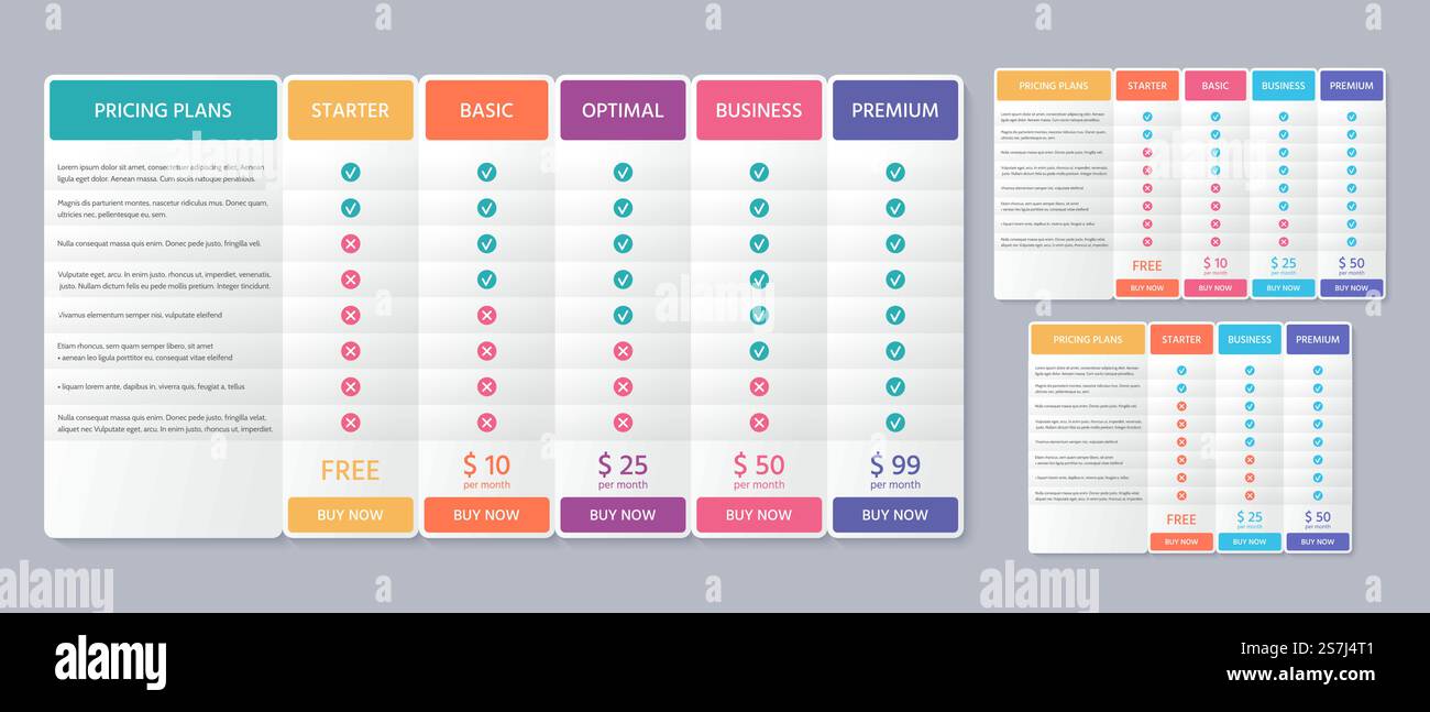 Table price plan. Comparison data template. Vector. Pricing chart with ...