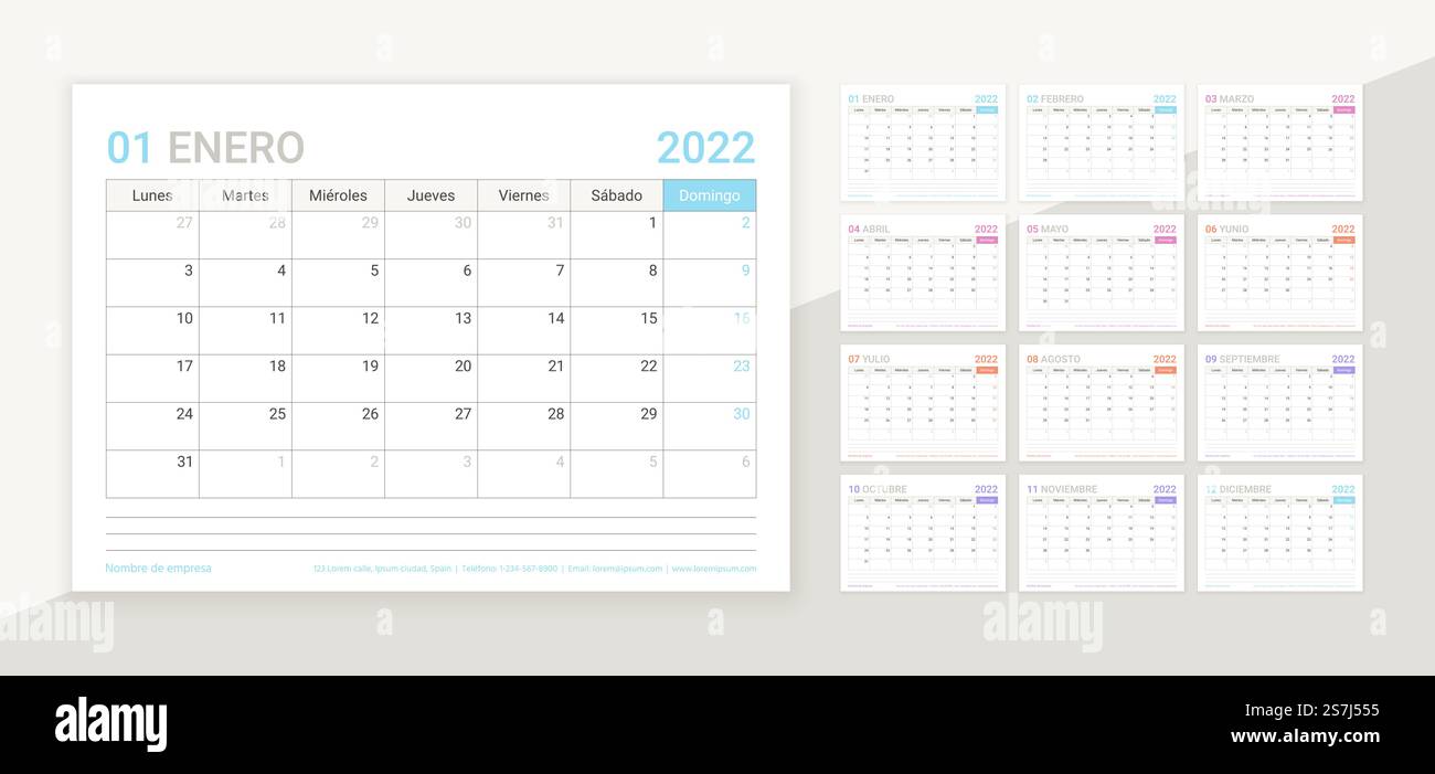 Spanish calendar for 2022 year. Planner template. Table calender layout ...