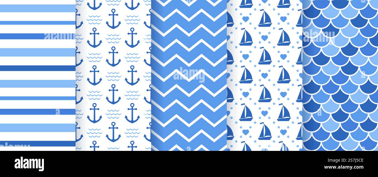 Nautical, marine seamless pattern. Sea backgrounds with anchor, stripe ...