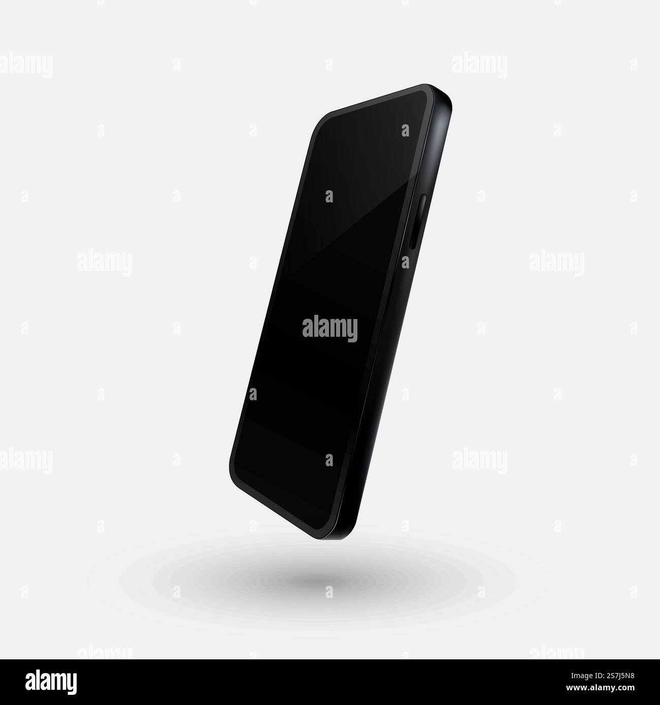 Detailed phone mockup, perspective view. Side view of cell phone with ...