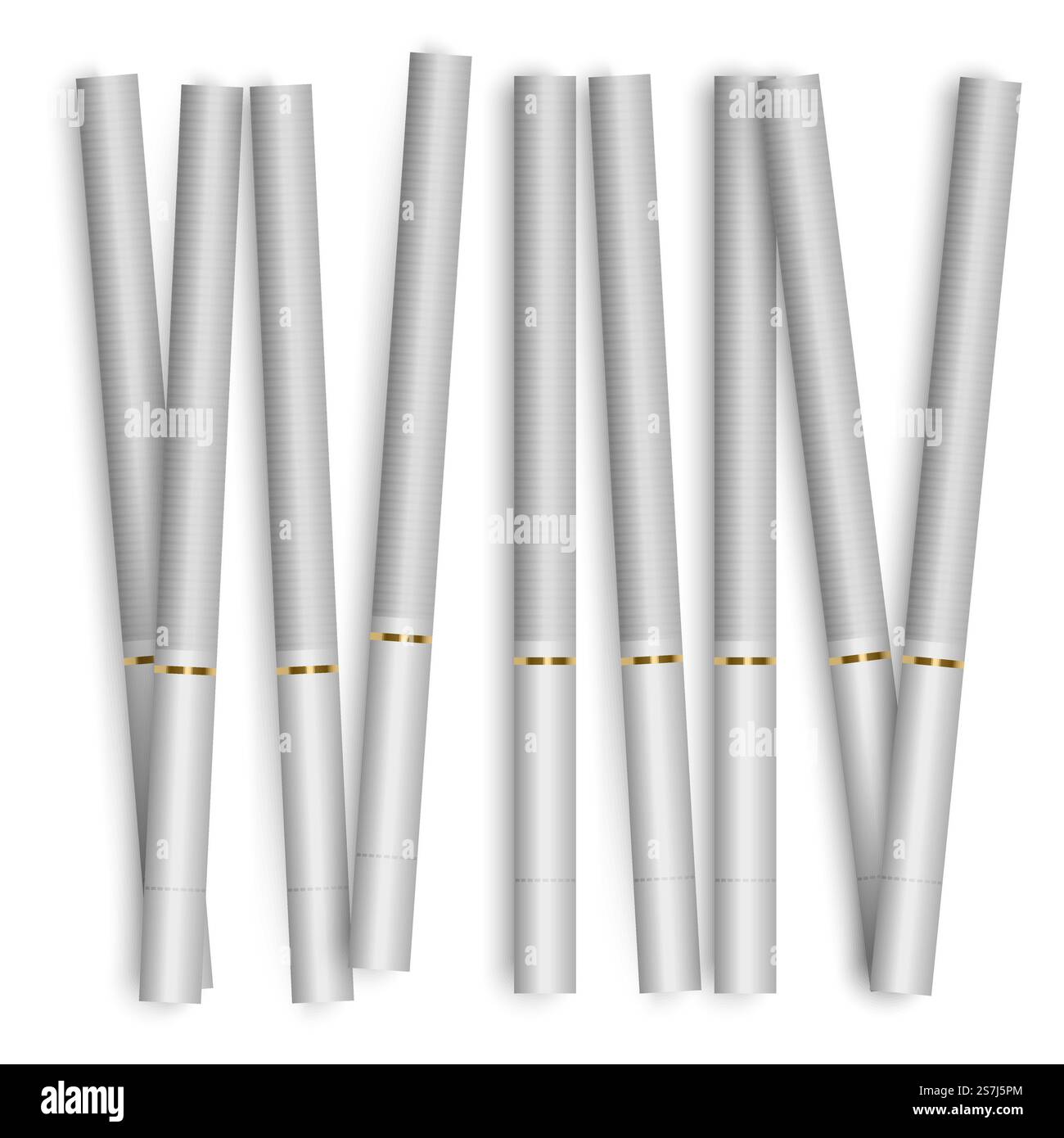 Set of realistic cigarettes on white background, Addiction is Dangerous ...