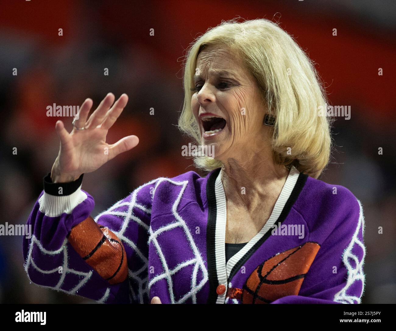 LSU head coach Kim Mulkey reacts during the first half an NCAA college ...
