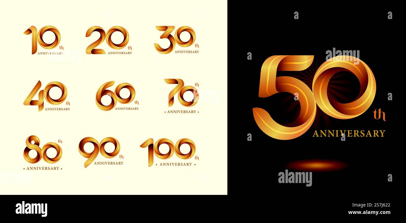 Set of 10 to 100th Anniversary logotype design, Twist Ribbons Logo ...