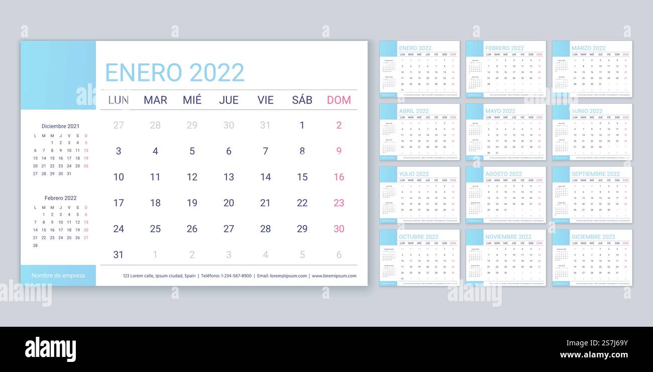 Calendar 2022 year. Spanish planner template. Week starts Monday ...