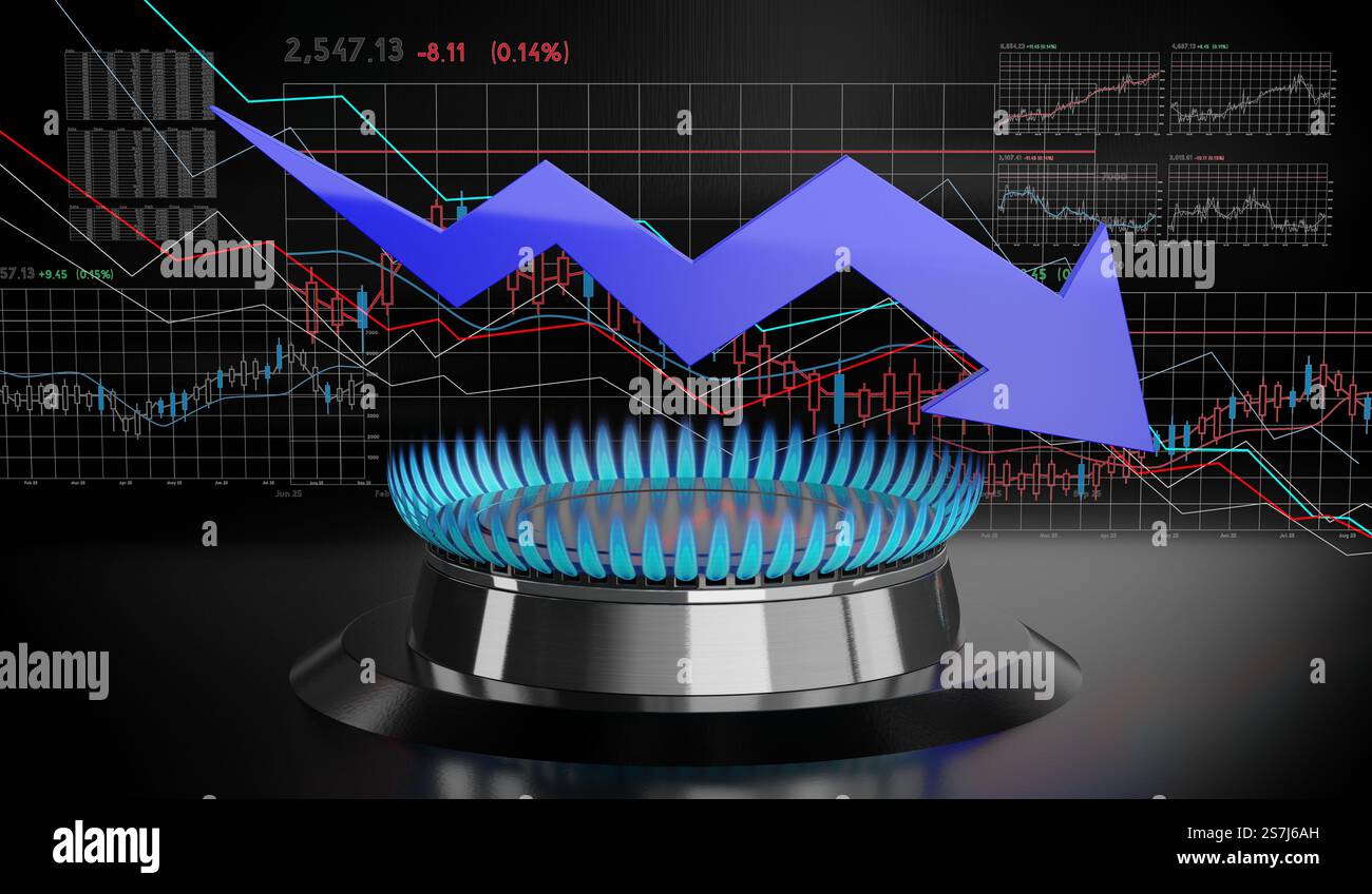 Propane butane gas burner and downwards arrow - 3D illustration Stock ...