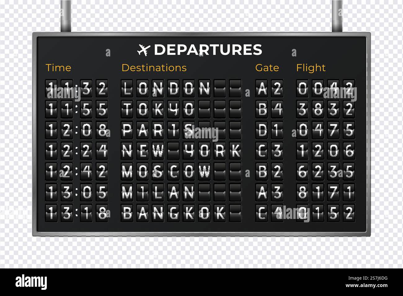 Airport mechanical scoreboard. Realistic equipment board message ...