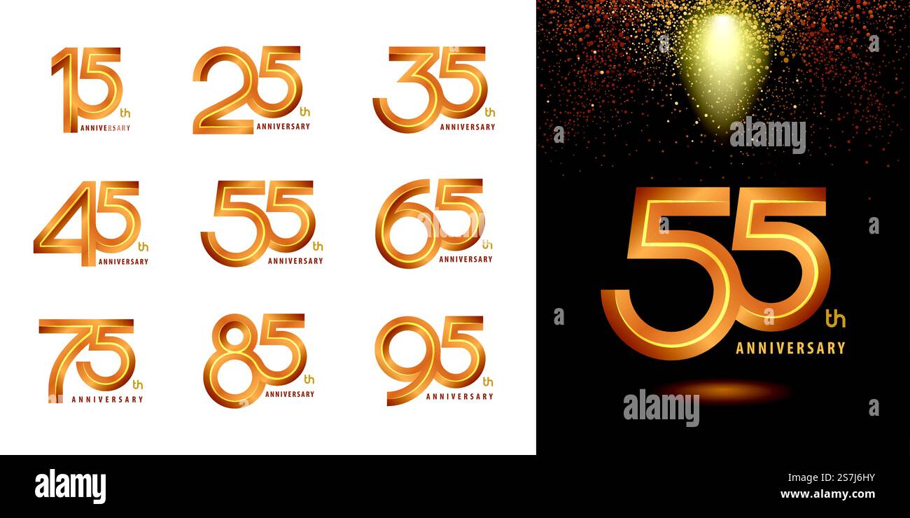 Set of Logo Anniversary logotype design, Celebrate Anniversary Logo emboss for Congratulation ...