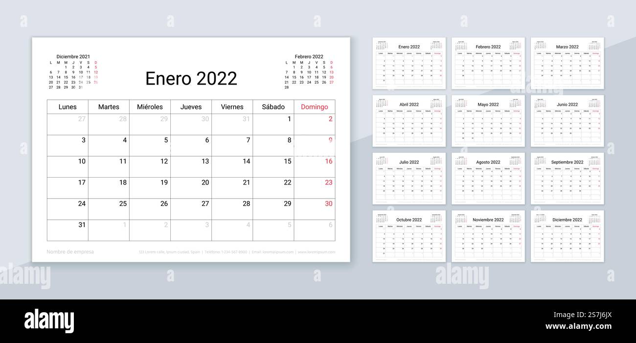 Spanish 2022 calendar. Planner template. Table calender layout. Week ...