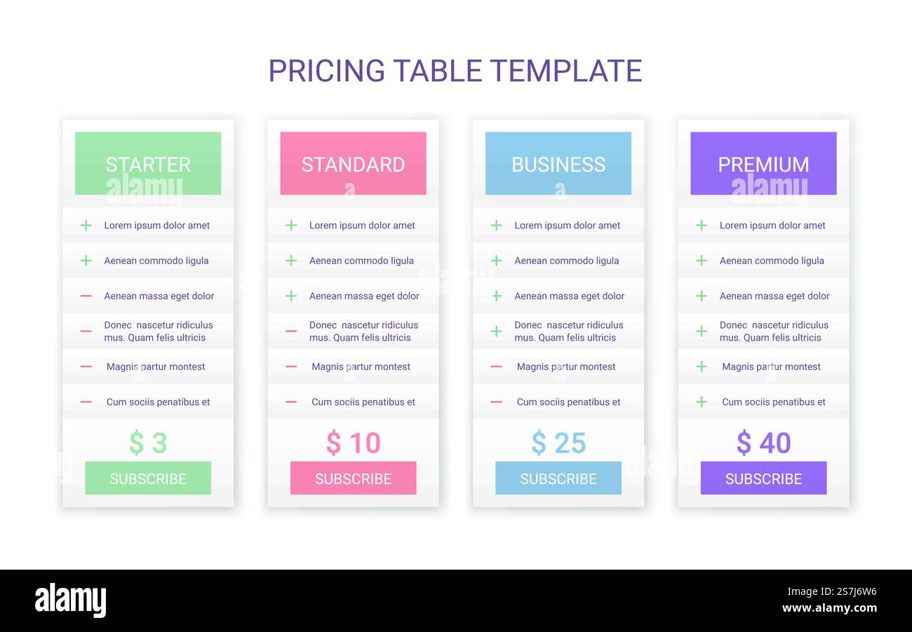 Price chart template. Comparison table layout. Vector. Pricing data ...