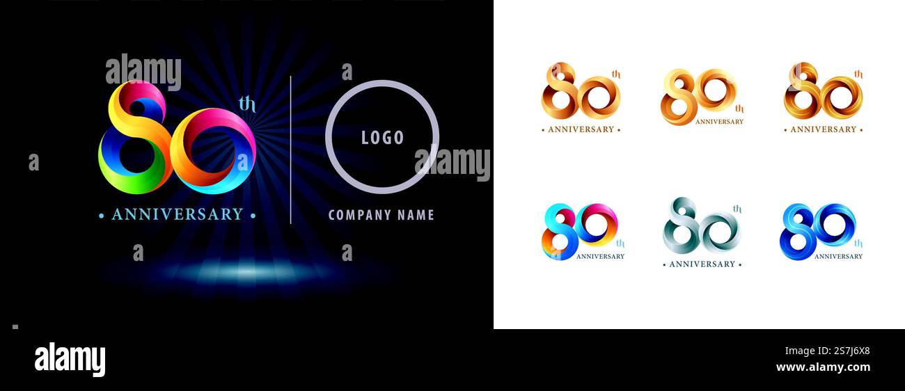 Set of 80th Anniversary logotype design, Eighty years celebration ...