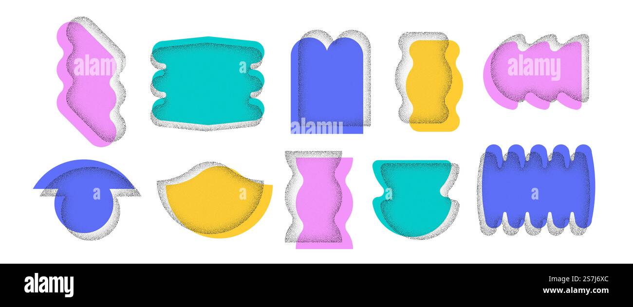 Cool abstract geometric shapes collection with dot work. Halftone grain ...