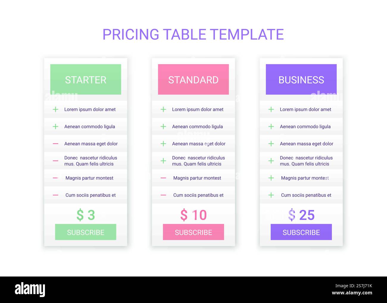 Price table plans. Pricing chart template. Vector. Comparison data grid ...