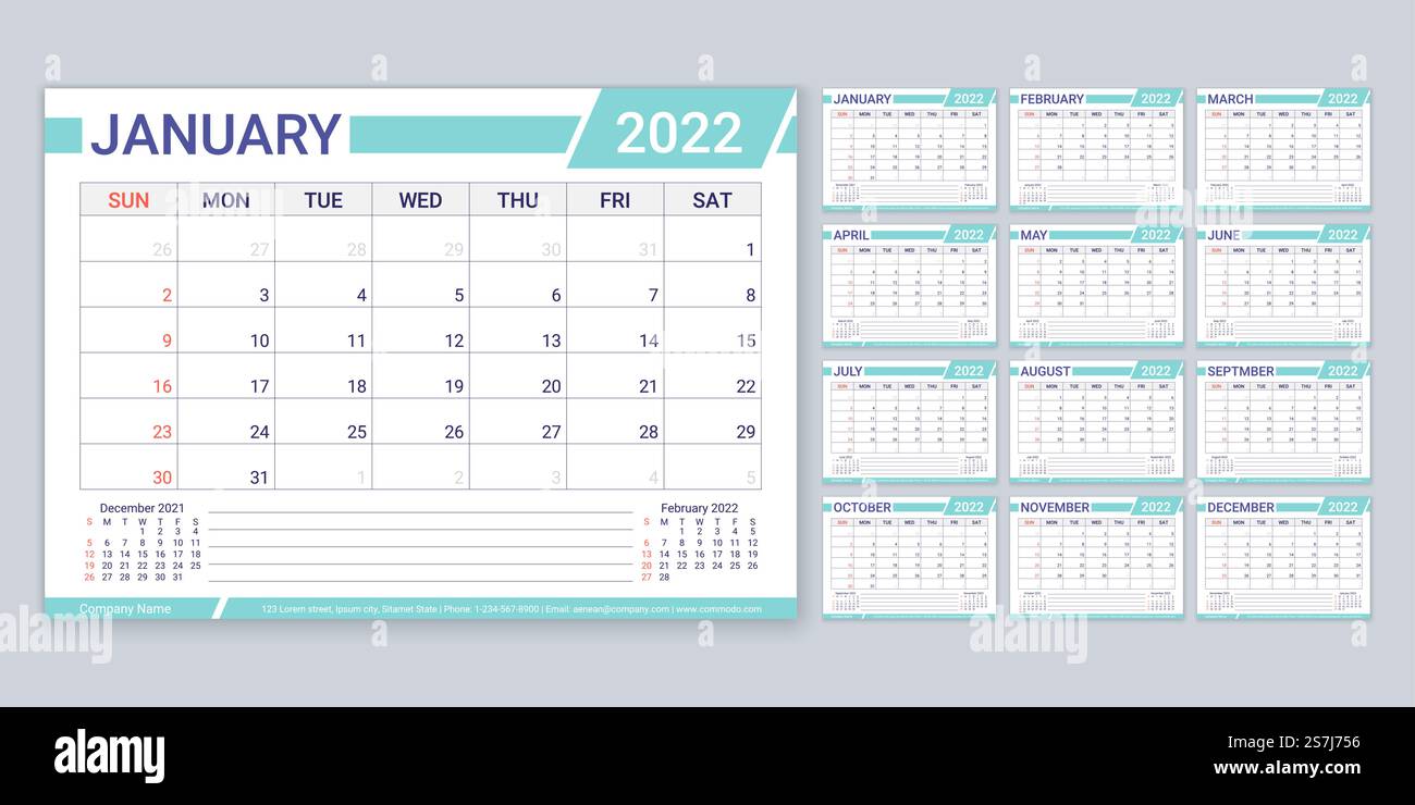 Calendar 2022 year. Planner, calender template. Week starts Sunday ...