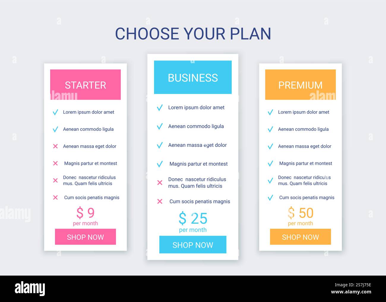 Price table template. Pricing chart grid. Comparison data plans. Vector. Spreadsheet page with 3 ...