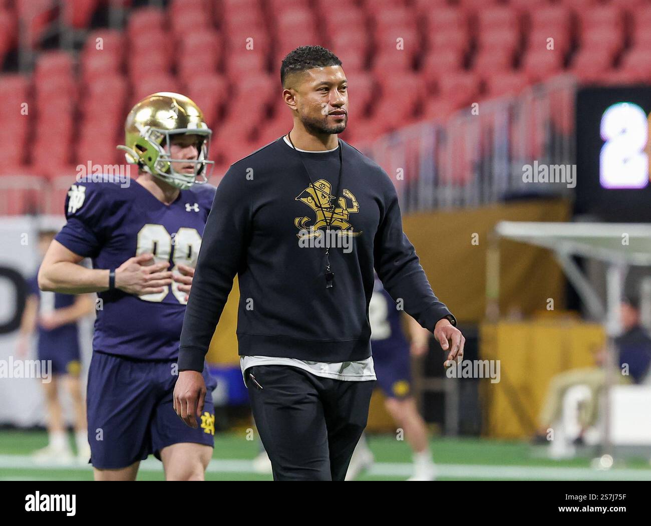 January 18, 2025: Notre Dame Fighting Irish head coach Marcus Freeman at practice ahead of the ...