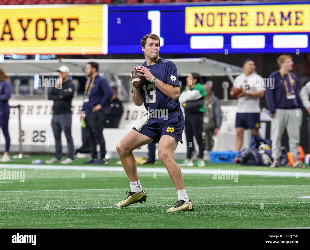 January 18, 2025: Notre Dame Fighting Irish quarterback Riley Leonard (13) at practice ahead of ...