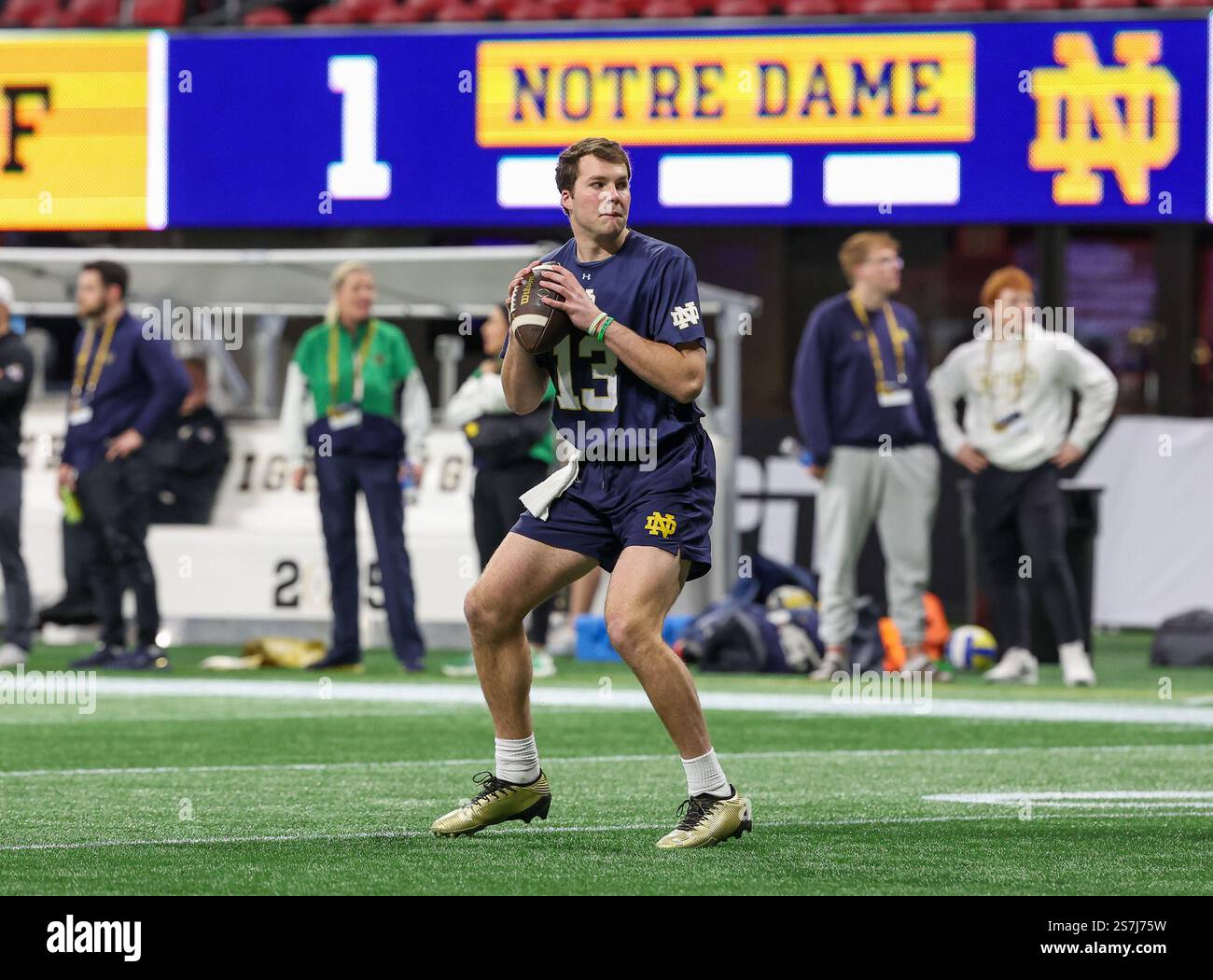 January 18, 2025: Notre Dame Fighting Irish quarterback Riley Leonard (13) at practice ahead of ...