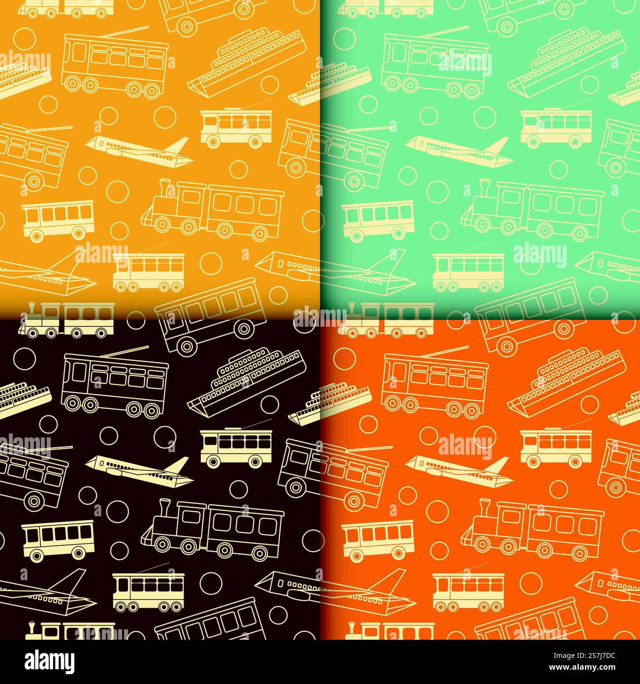 Retro seamless patterns with outline transport. Vintage. backgrounds ...