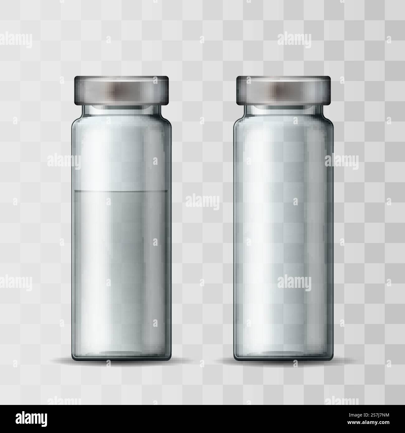 Template of transparent glass medical vial with aluminium cap. Empty ...