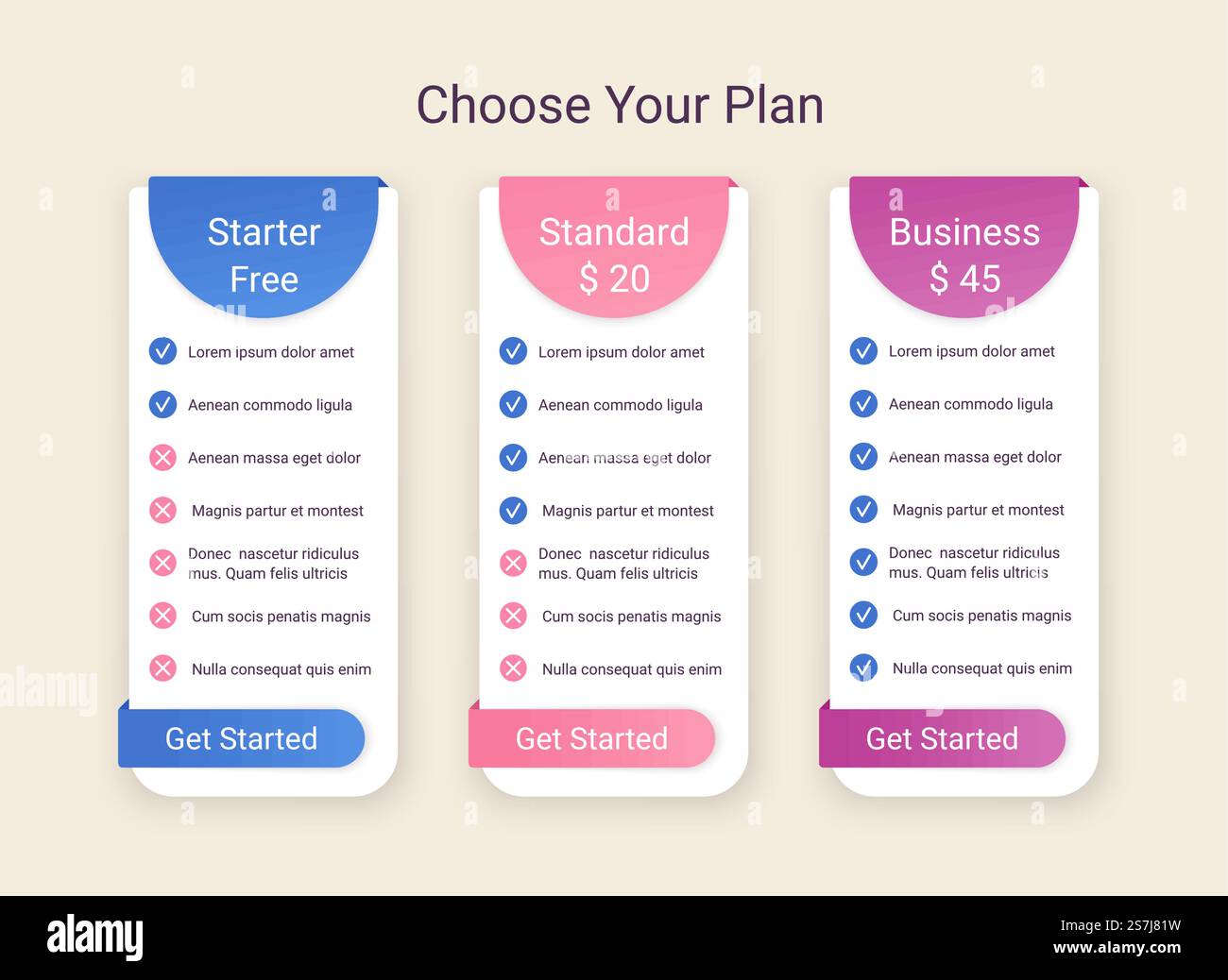 Price Table Plans Comparison Chart Template Pricing Data Grid Comparative Subscription Stock