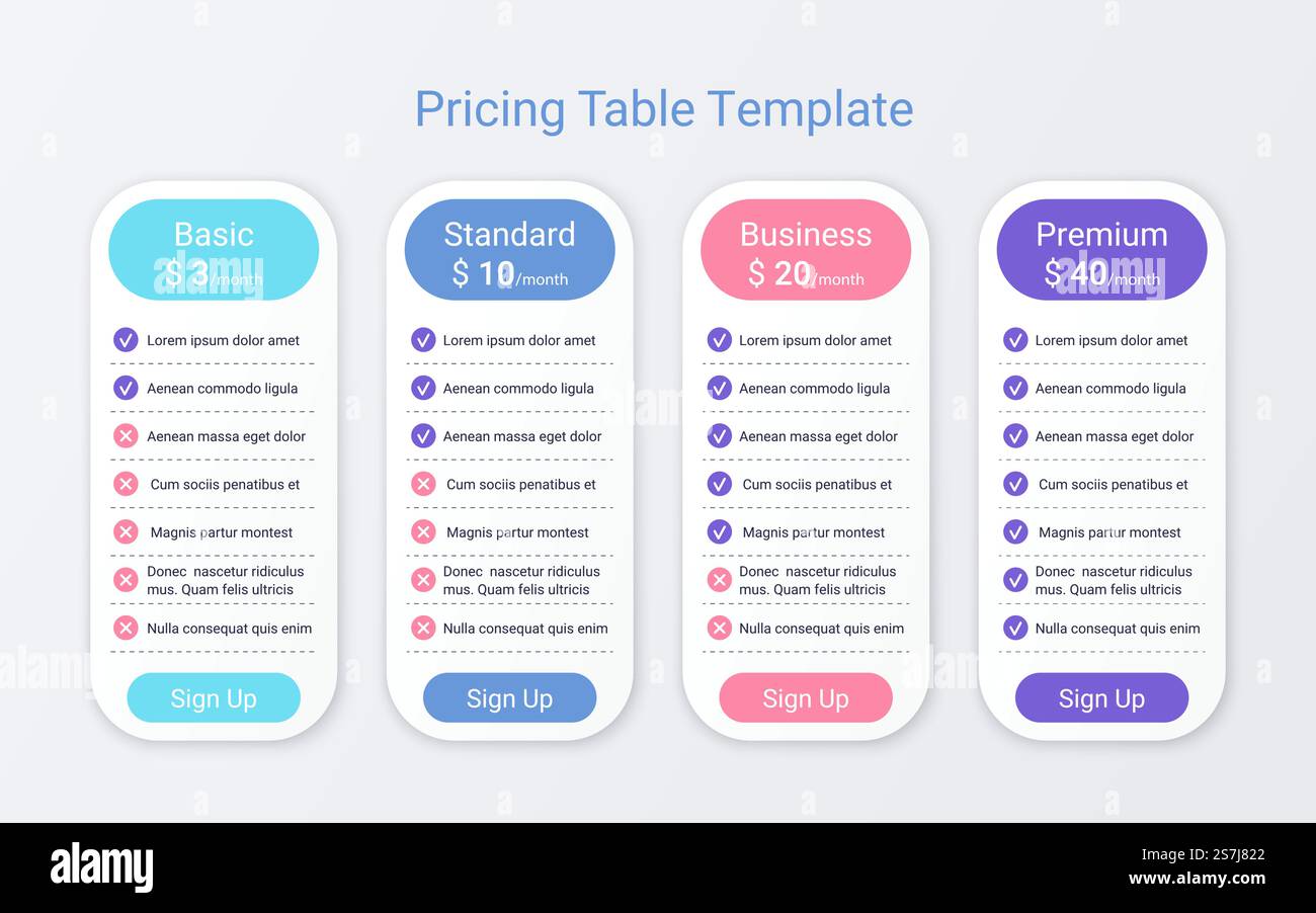 Price table plans. Comparison chart template. Vector. Pricing data grid ...