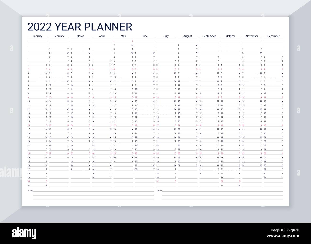 2022 year calendar planner. Desk calender template. Annual daily ...