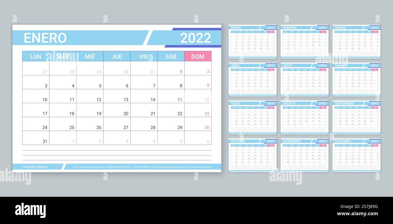 Spanish calendar for 2022 year. Planner template. Vector. Week starts ...