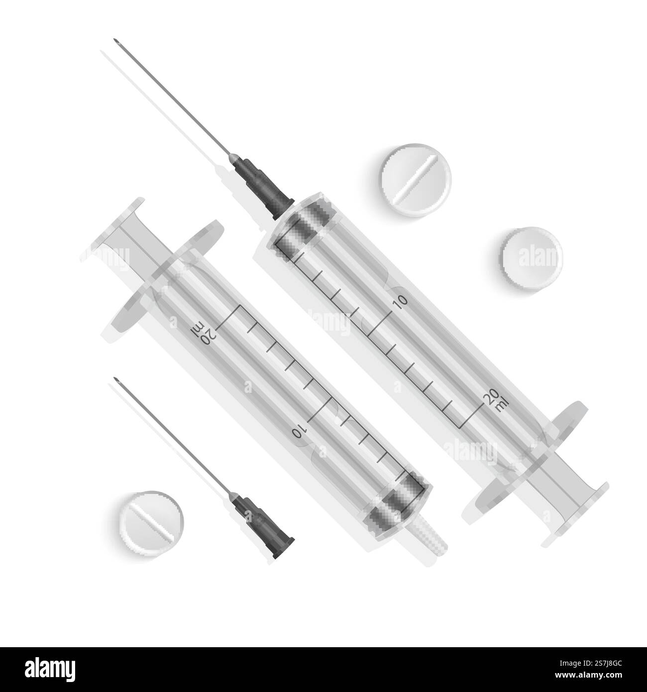 Set of medical syringes. Illustration of medical syringes with needles ...