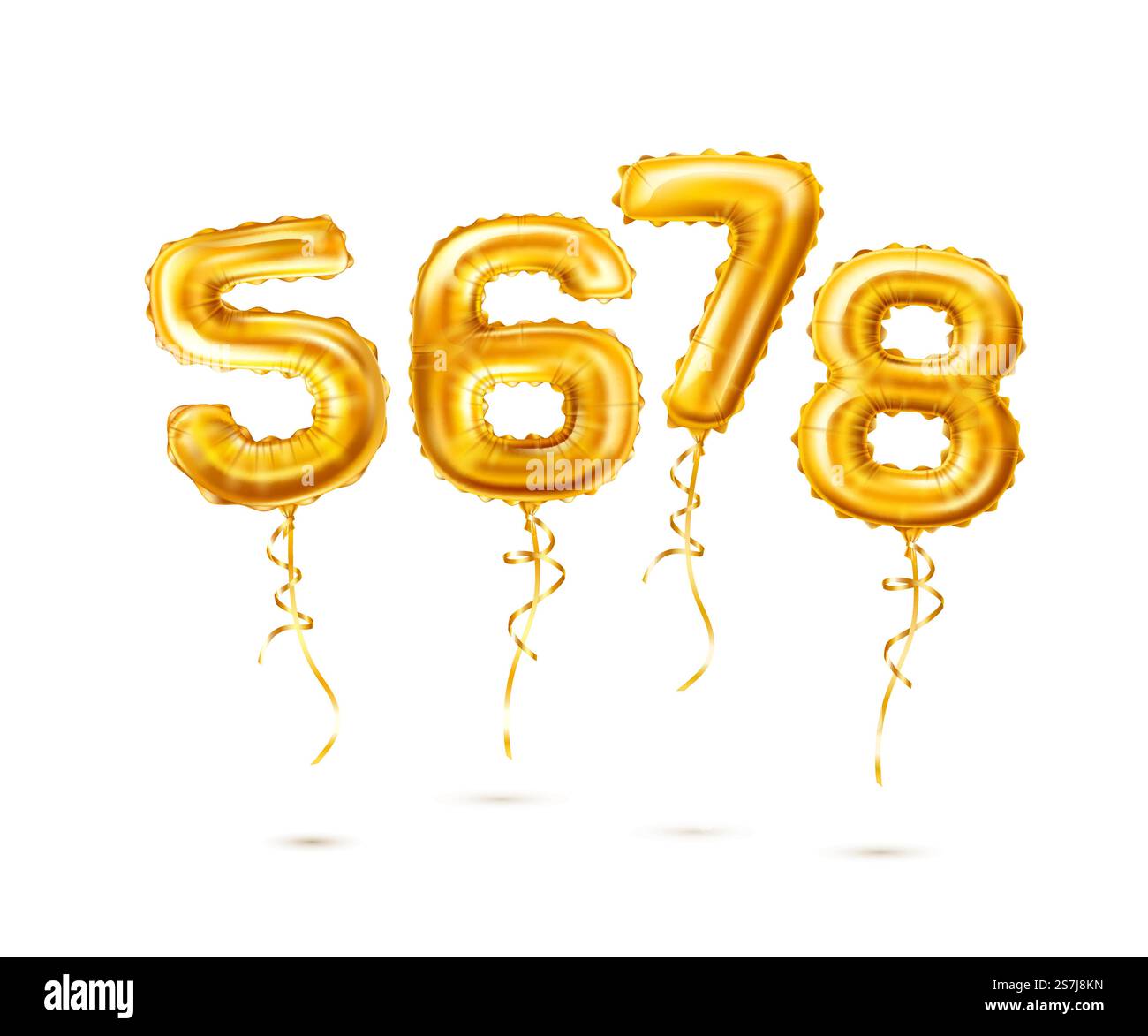 Vector realistic golden balloons 5 6 7 8 numbers with tassel. Five six ...