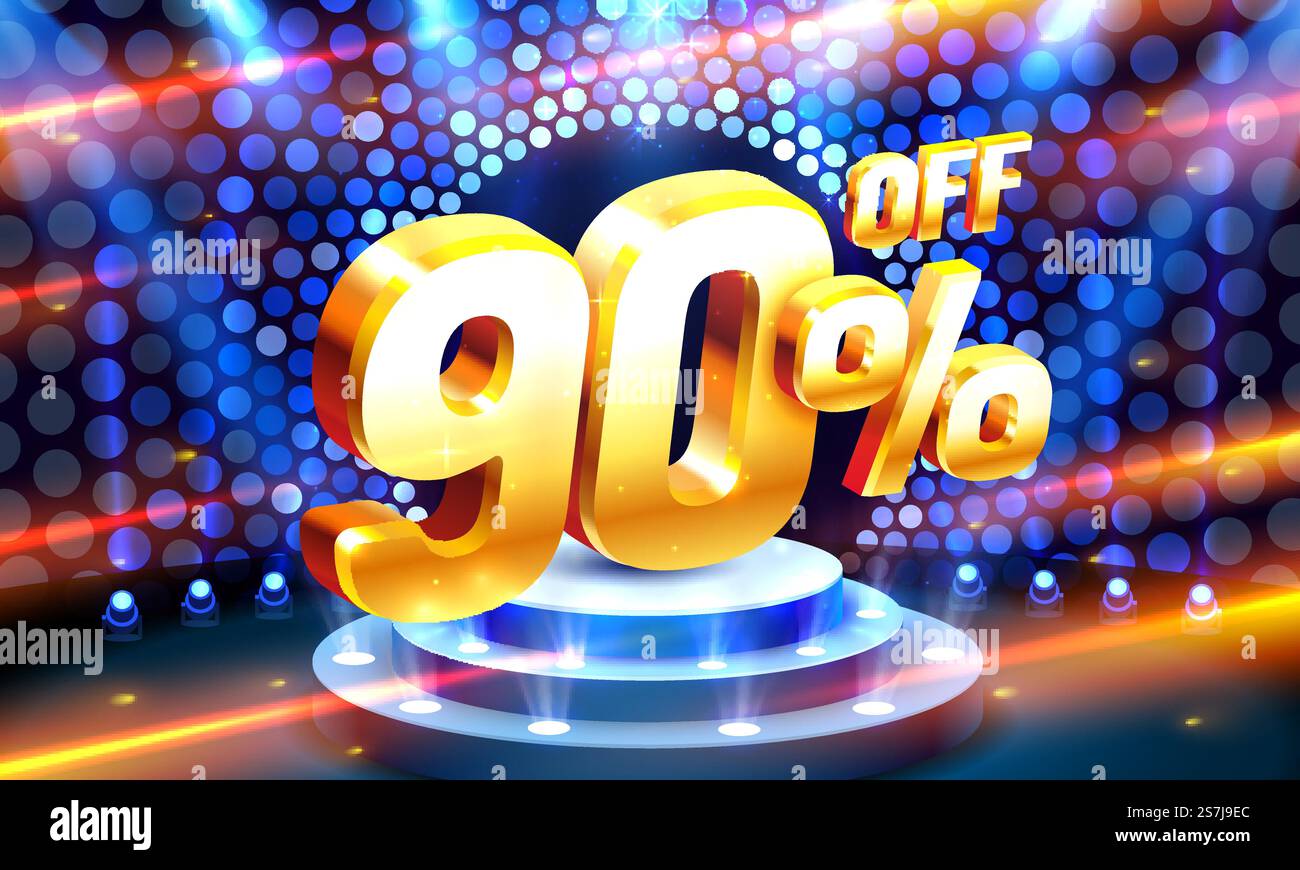 Up To 90 off sale banner, promotion flyer, retro label. Vector ...