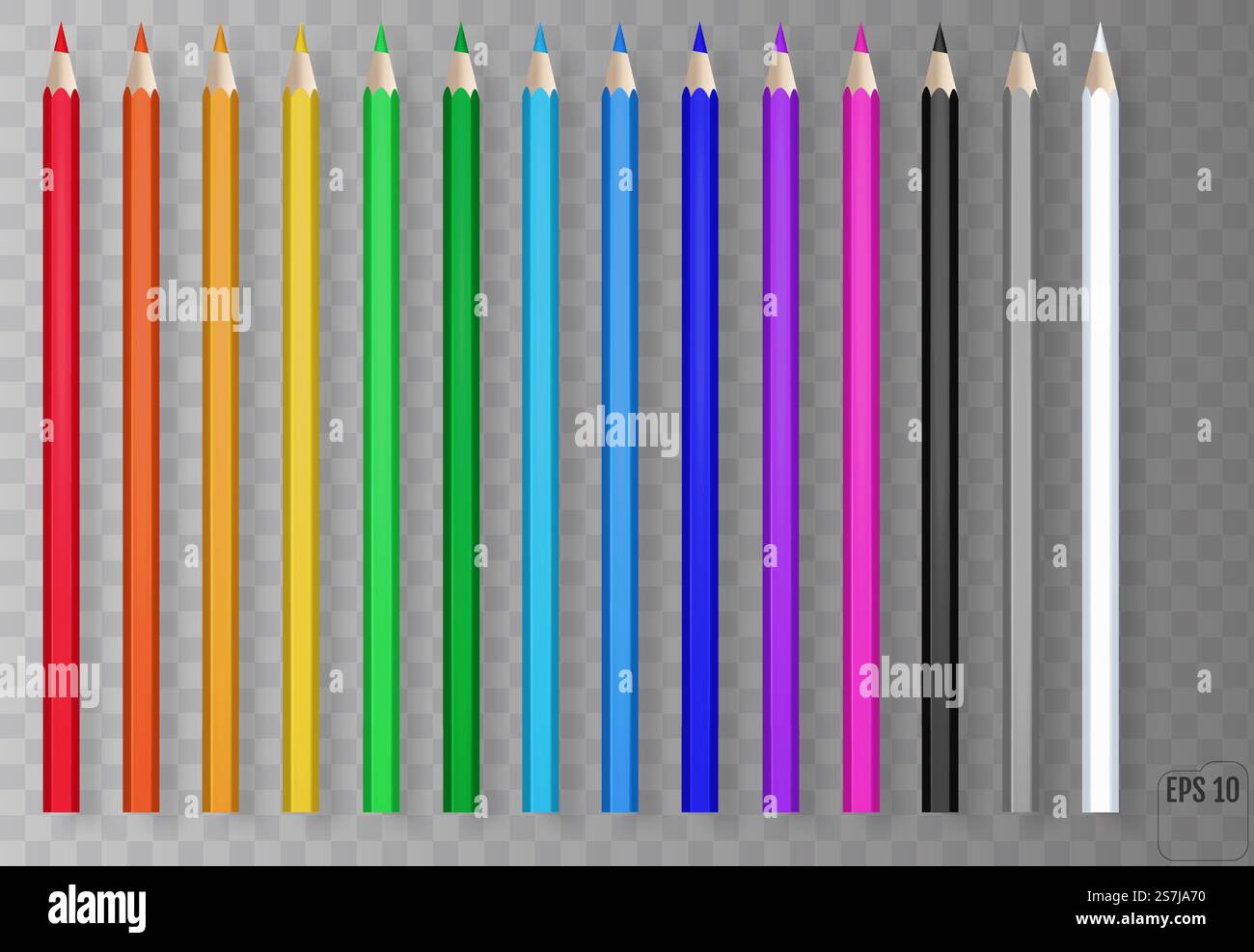 Realistic color pencils on transparent background. Blue, green, red ...