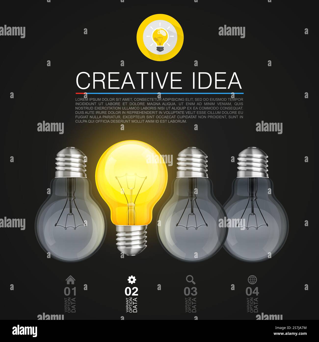 Creative idea, Idea lamp, Light Black background , Vector infographic ...