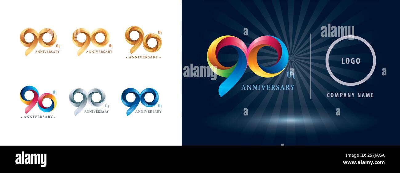 Set of 90th Anniversary logotype design, Ninety years celebration ...
