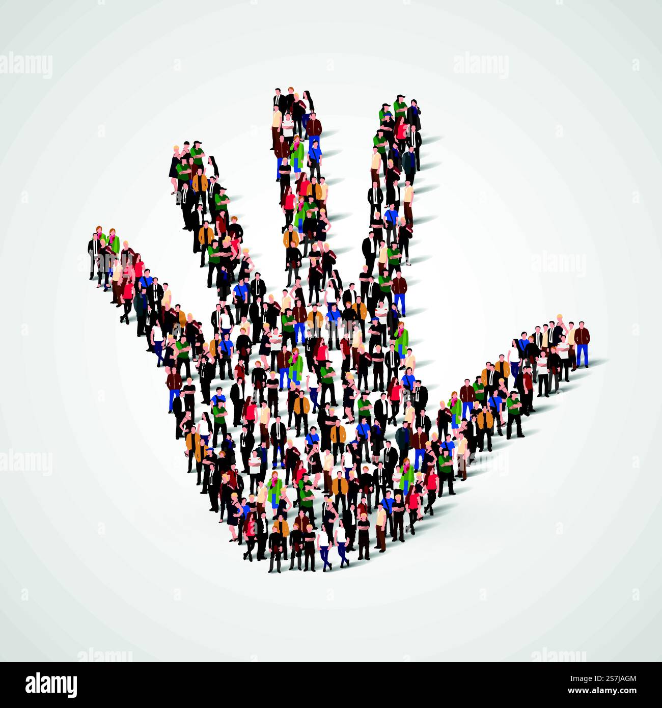 Large group of people in form of hand icon. Care, friendship, support ...