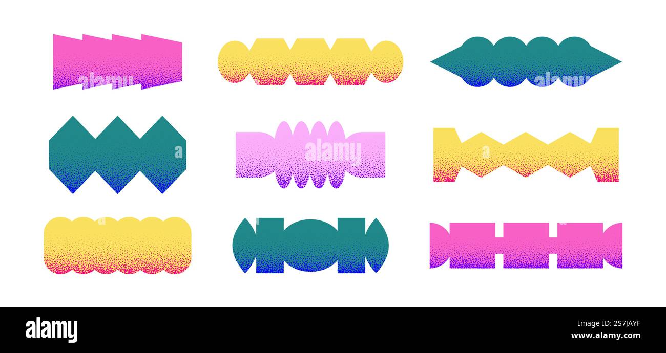 Cool abstract geometric shapes collection with dot work. Halftone grain ...