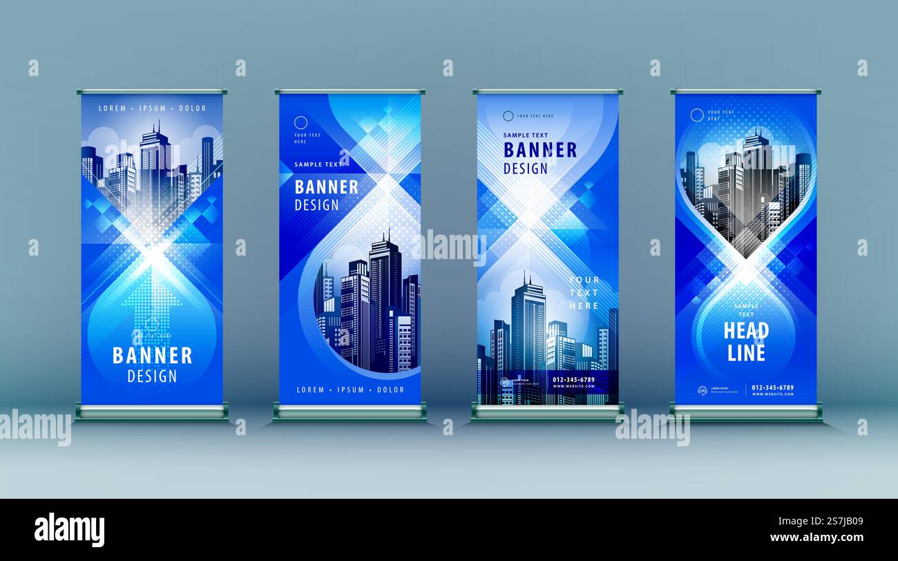 Business Roll Up Set. Standee Design. Banner Template, Abstract Blue ...