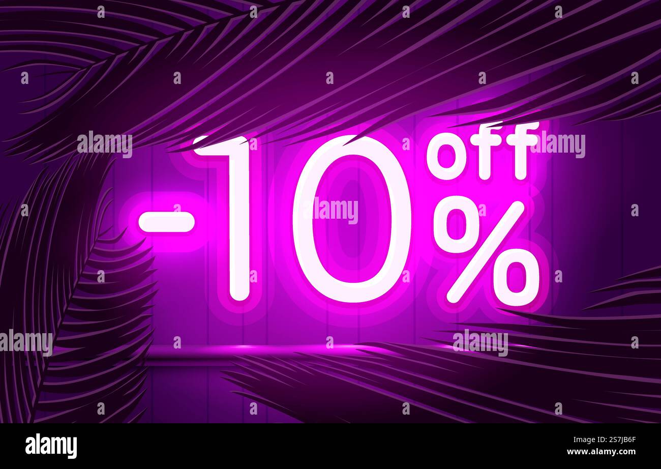Neon frame 10 off text banner, summer bar promotion. Night Sign board ...